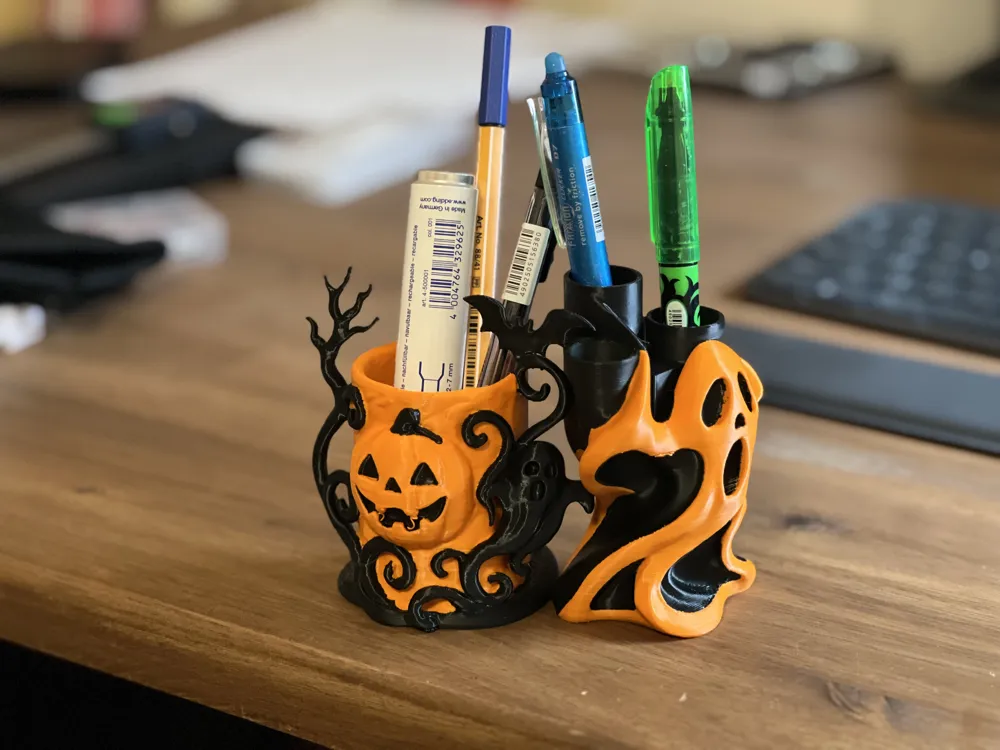Halloween Pen Holder - Ghost & Pumpkin Deco by Mr Printer MakerWorld ...