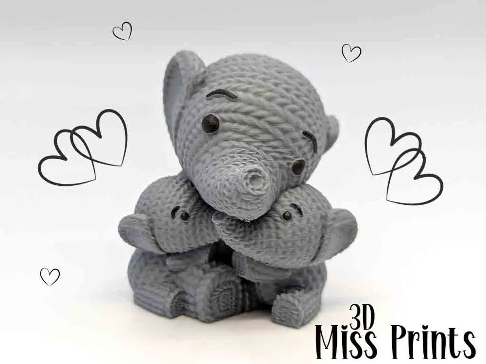 Knitted Elephant Mother & Babies (No4) by 3dMissPrints MakerWorld: Download Free 3D Models