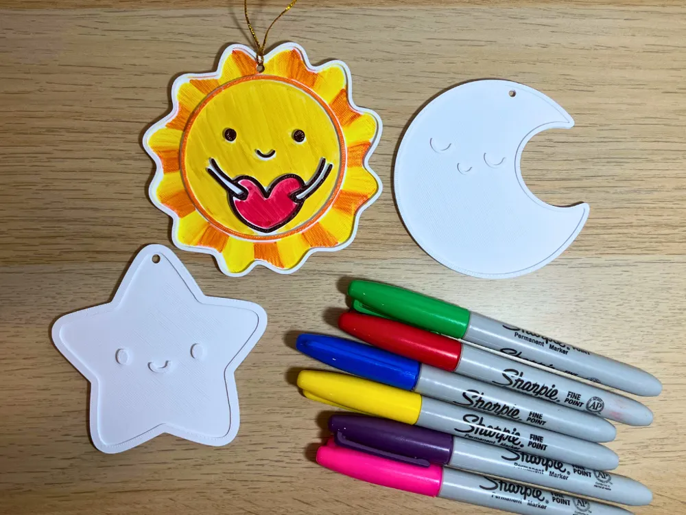 Sun, Moon & Star Colouring Set by A*i*m*e*e* MakerWorld: Download Free 3D Models