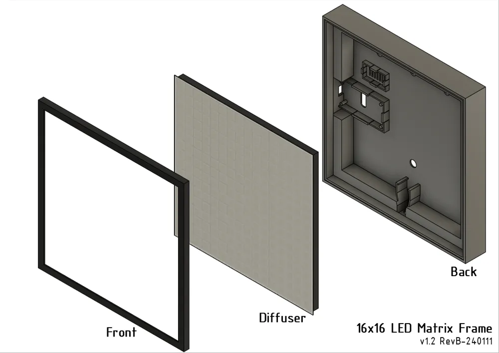 16x16 LED Matrix Frame with Diffuser Grid by fractalnoise - MakerWorld