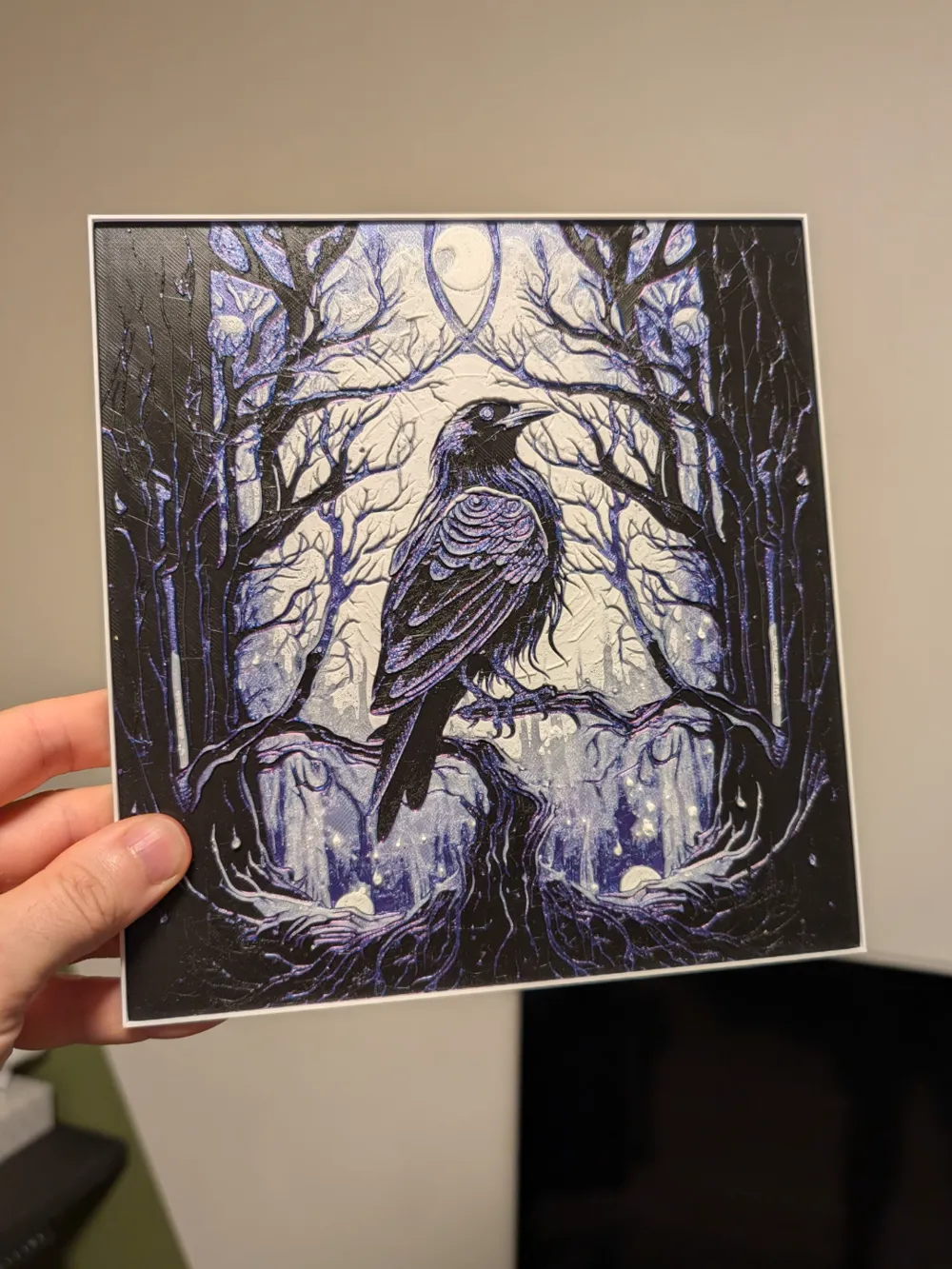 Raven in the forest (HueForge 4 colors) by JUST PRINT3D - MakerWorld