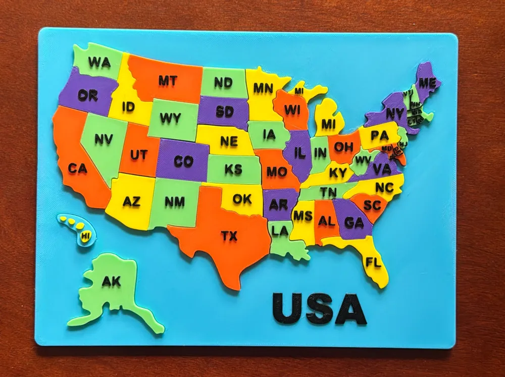 USA States Puzzle Map (educational + kid friendly) by Kopp3D - MakerWorld