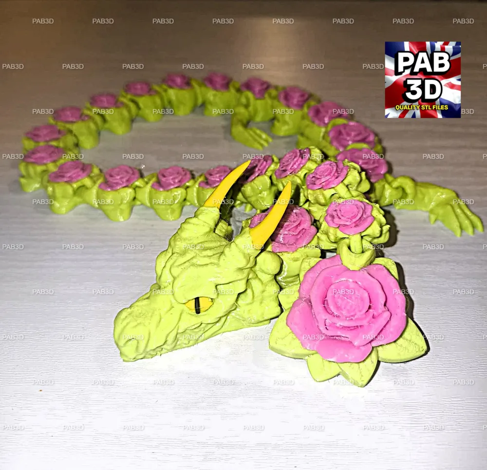 Articulated flexi dragon Roses - Free 3D Print Model - MakerWorld
