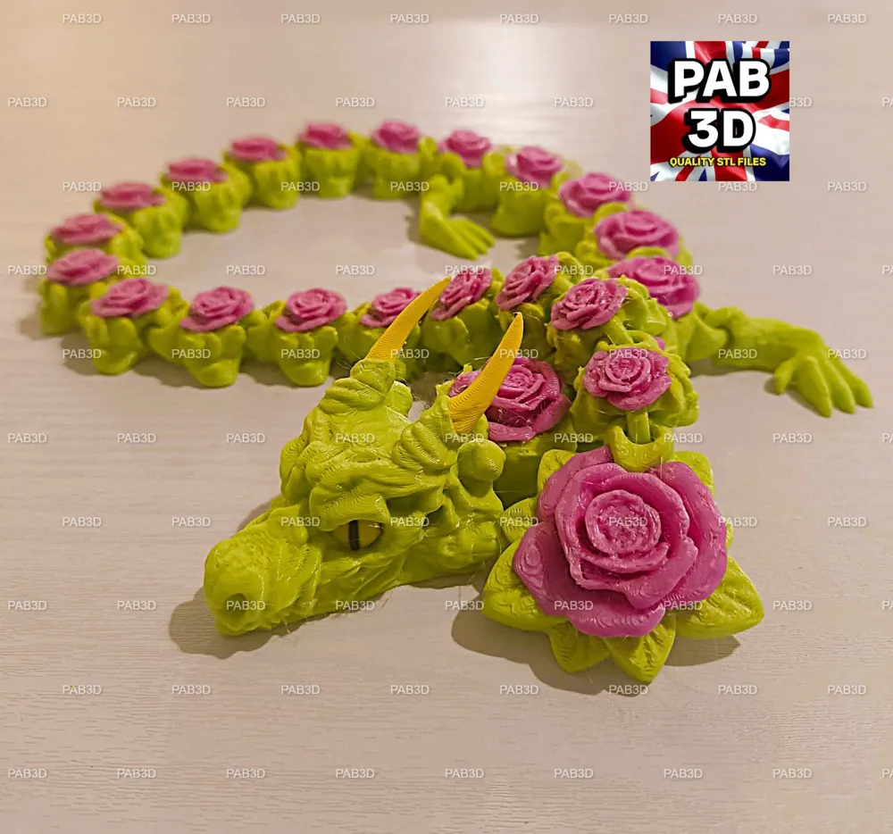 Articulated flexi dragon Roses - Free 3D Print Model - MakerWorld