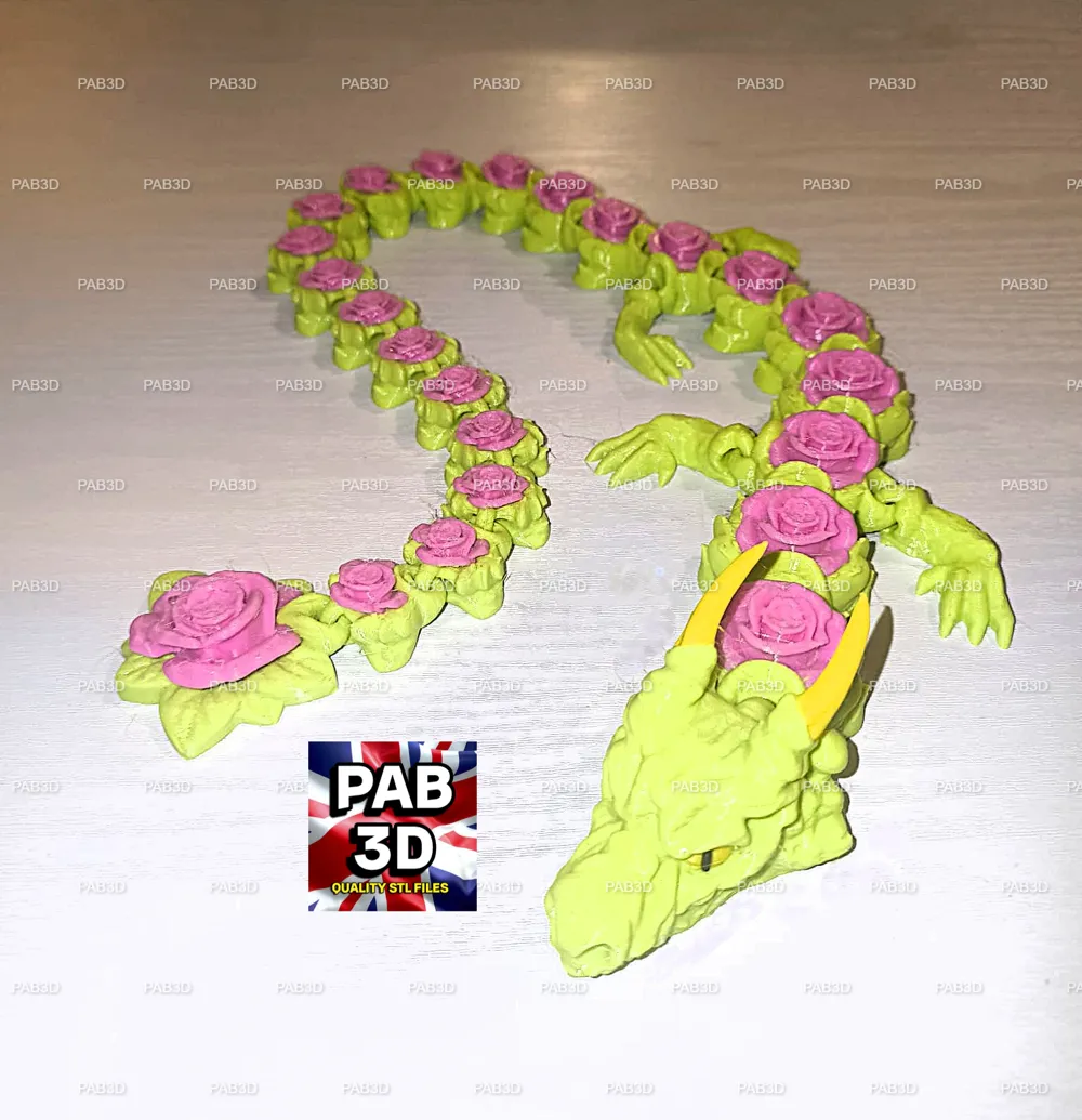 Articulated flexi dragon Roses - Free 3D Print Model - MakerWorld