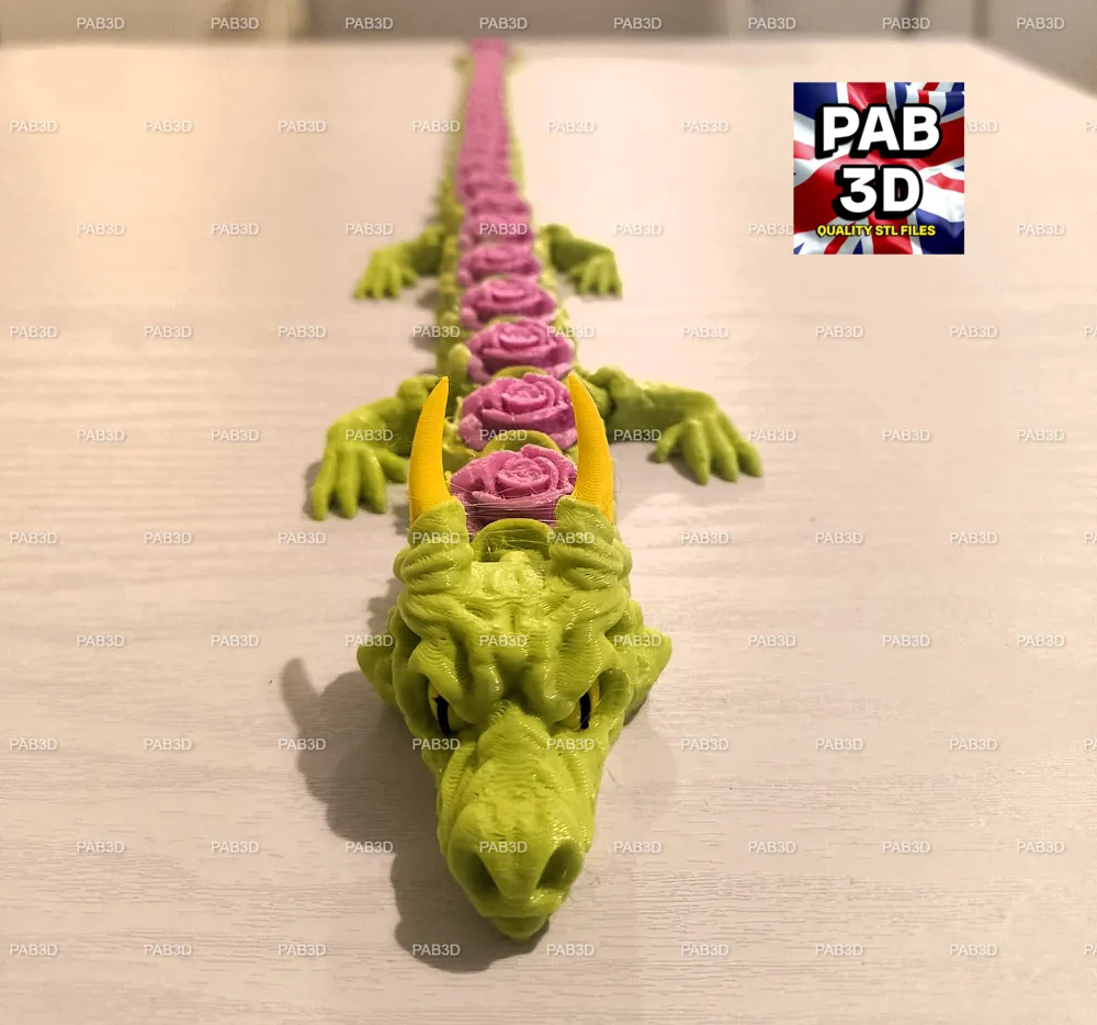 Articulated flexi dragon Roses - Free 3D Print Model - MakerWorld