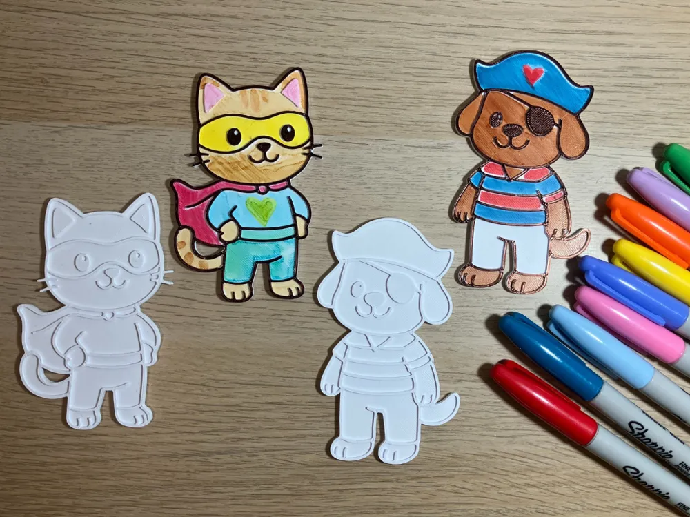 Dog Pirate & Cat Superhero Colouring Set - Free 3D Print Model - MakerWorld