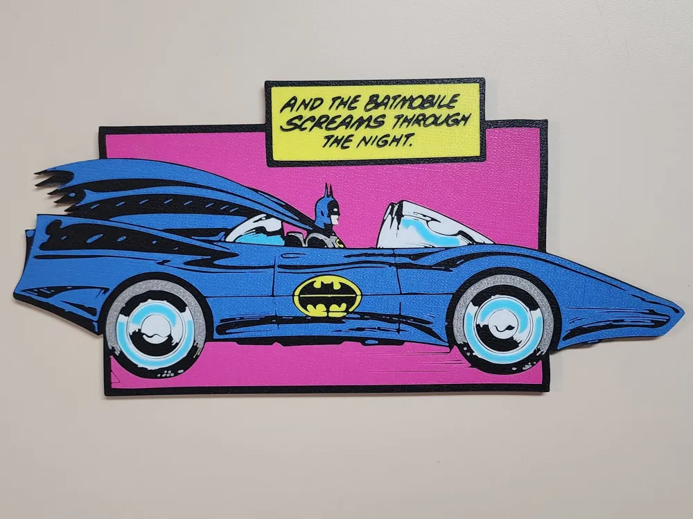 Comic Batmobile Wall Art - Free 3D Print Model - MakerWorld