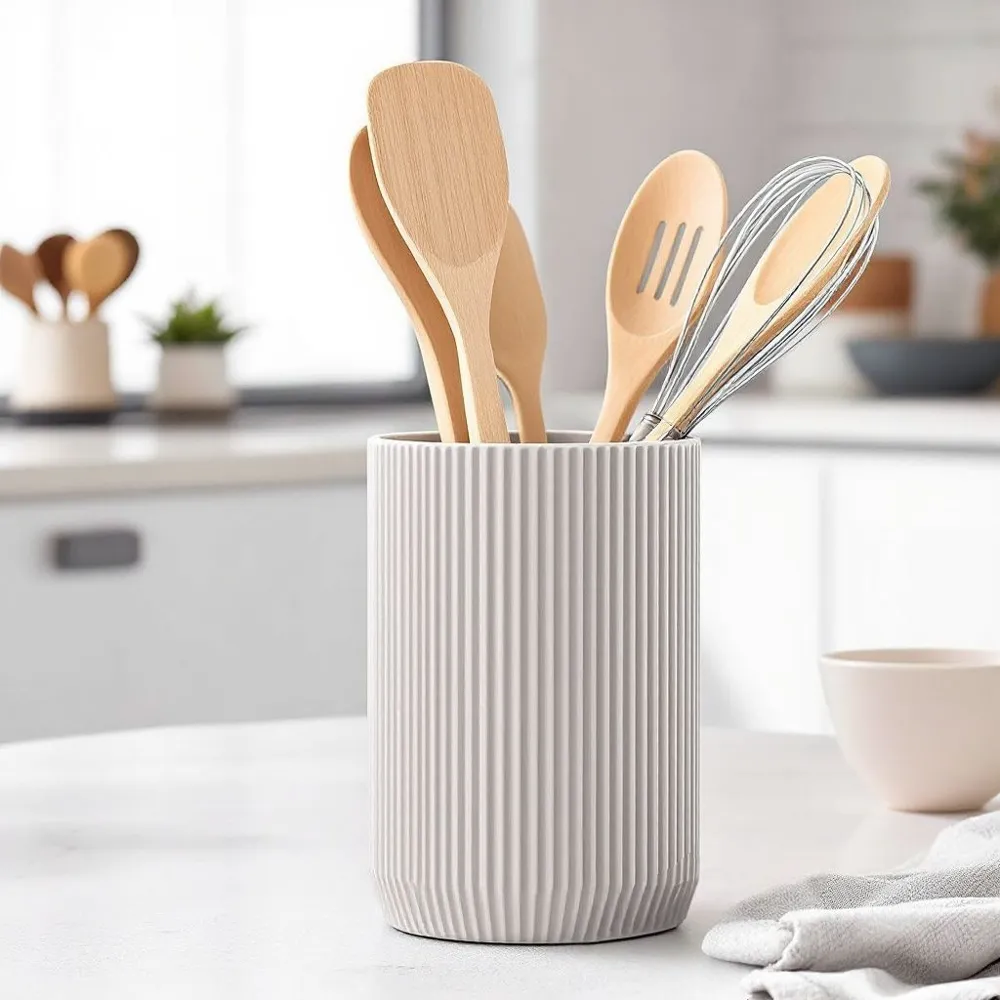 Modern ribbed kitchen utensil holder - Free 3D Print Model - MakerWorld