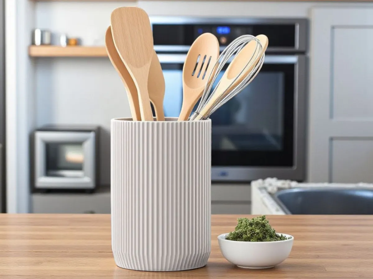 Modern ribbed kitchen utensil holder - Free 3D Print Model - MakerWorld
