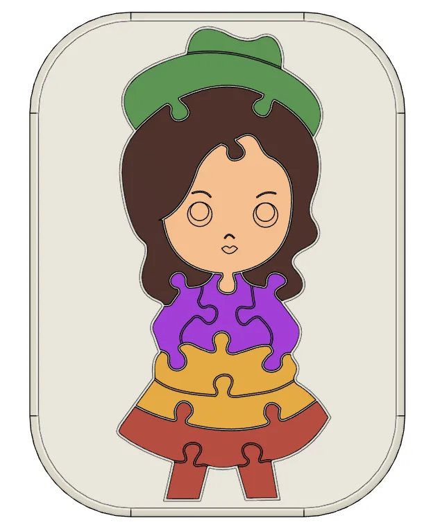Girl with Hat - insert puzzle for kids - 6 parts by intommy - MakerWorld