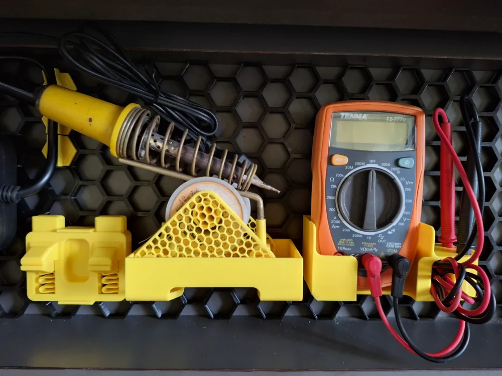 honeycomb storage wall - multimeter holder by RAYMONDTJS MakerWorld: Download Free 3D Models