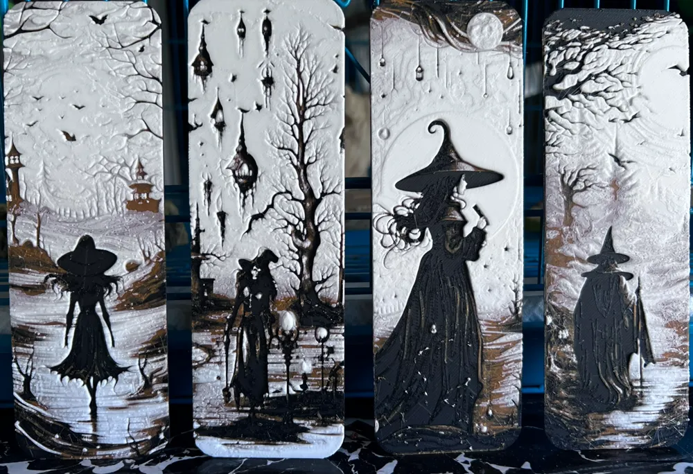 Set 4 bookmarks Witch halloween hueforge by Mysstra hueforge 3Dart ...