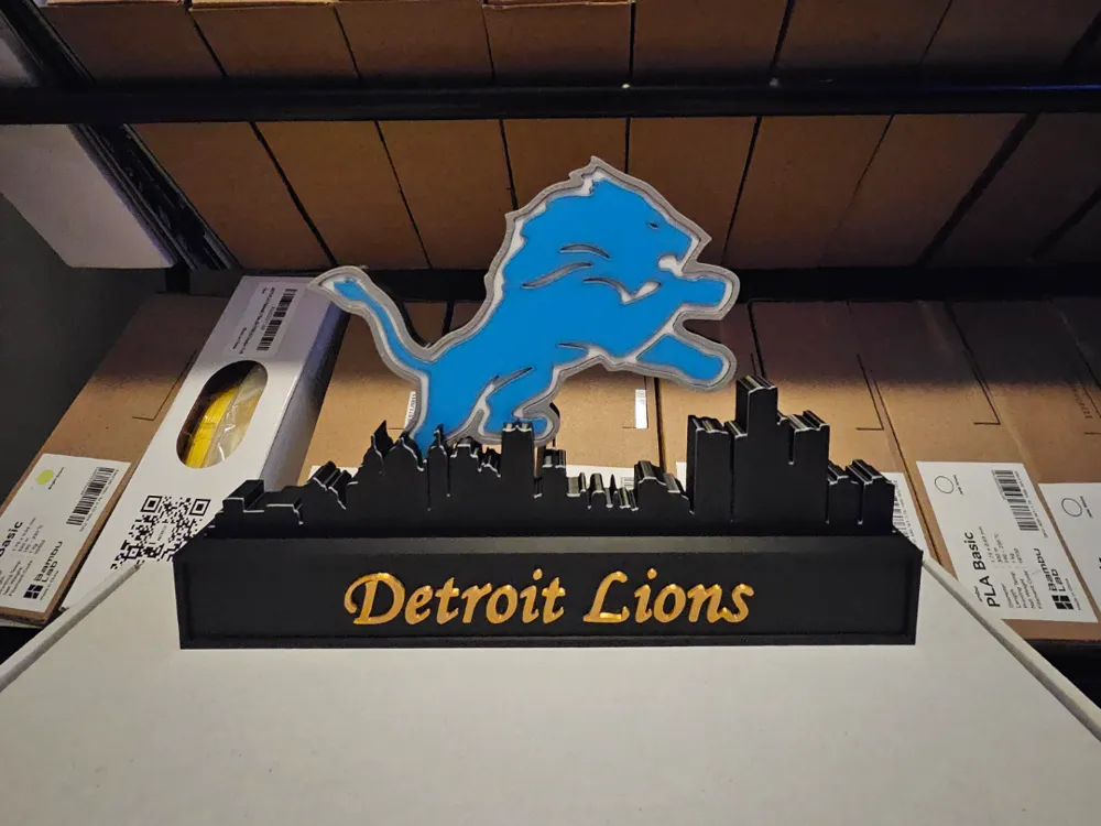 Detroit Lions with the skyline of Detroit NFL - Free 3D Print Model ...