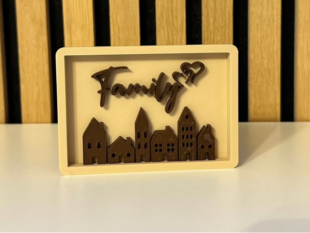 Family Shadow Box Picture Frame with Houses & Heart - Free 3D Print ...