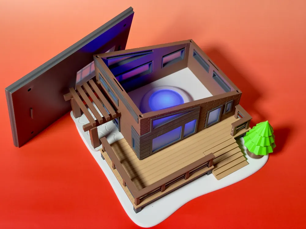 Modern Mountain Log Cabin Clock with LED Light by Michele MakerWorld ...