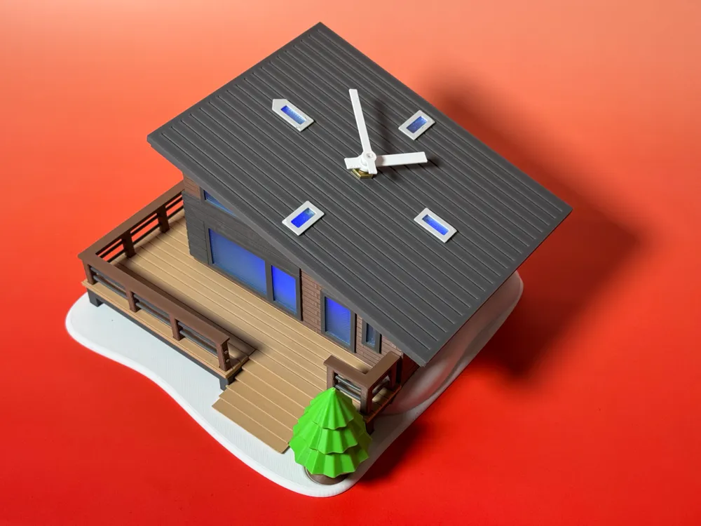 Modern Mountain Log Cabin Clock with LED Light by Michele MakerWorld ...