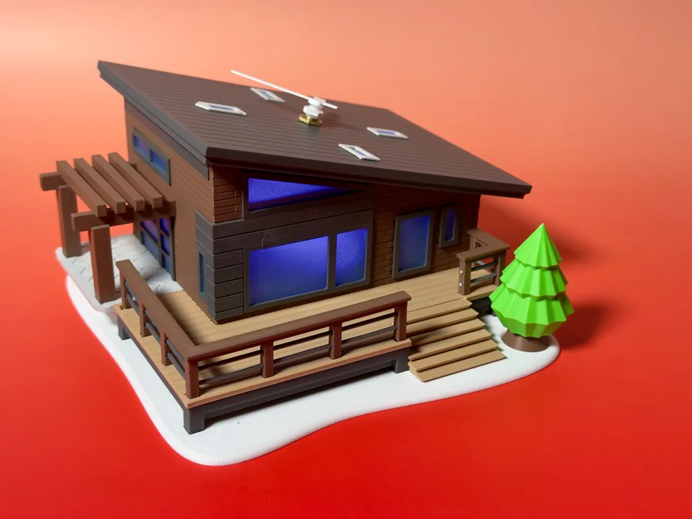 Modern Mountain Log Cabin Clock with LED Light by Michele MakerWorld ...