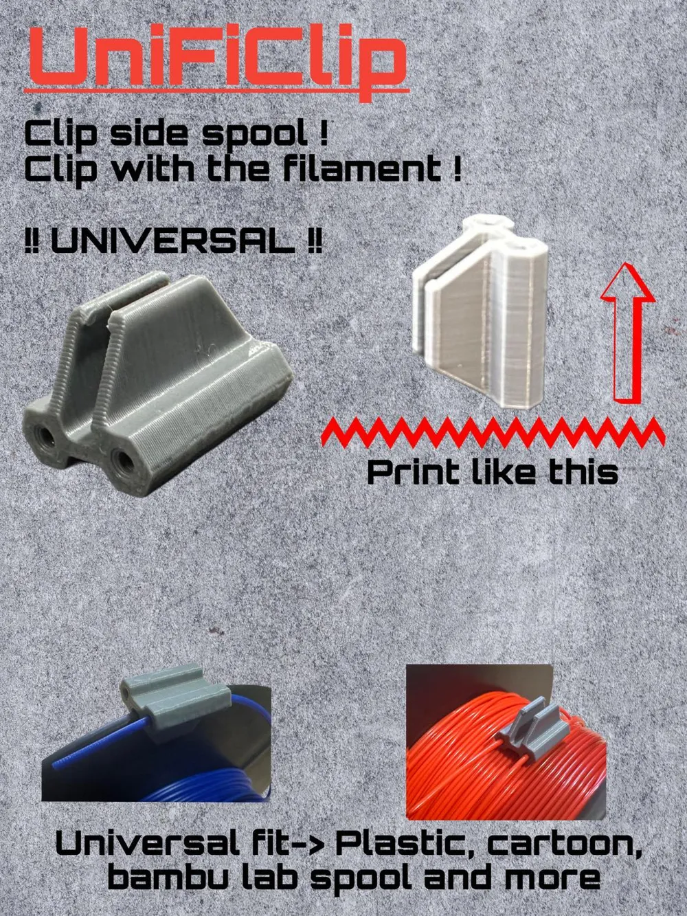 UniFiClip The Universal Filament Clip - Free 3D Print Model - MakerWorld