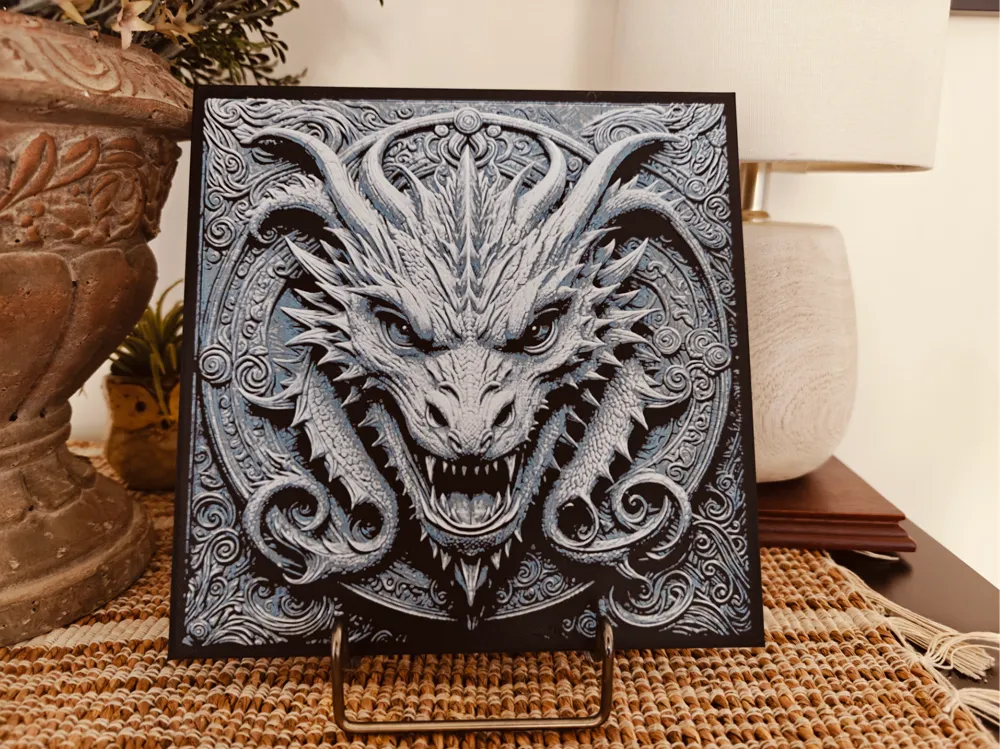 High Relief Dragon Portrait - Free 3D Print Model - MakerWorld