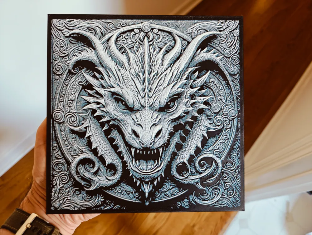 High Relief Dragon Portrait - Free 3D Print Model - MakerWorld