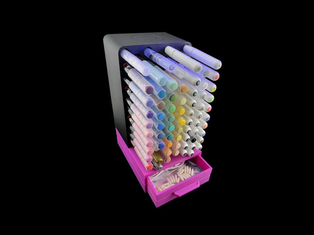 Round Marker Organizer with drawer by Mizugames MakerWorld: Download Free 3D Models