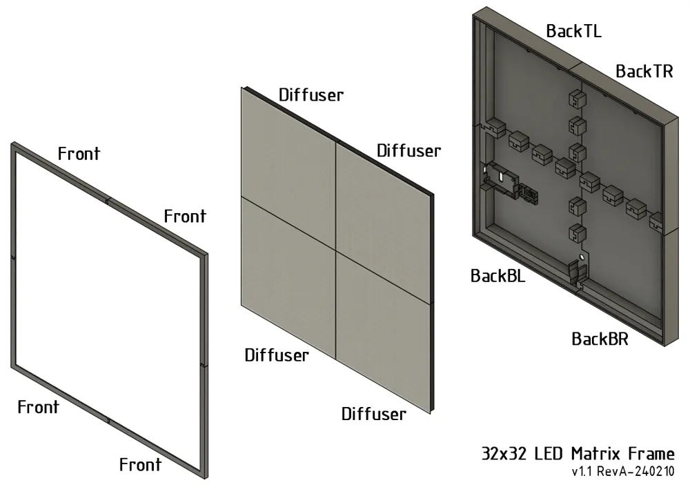 32x32 LED Matrix Frame with Diffuser Grid by fractalnoise - MakerWorld