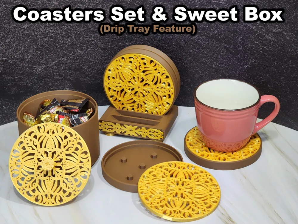 Coaster set & Sweets Container by TriDee Design - MakerWorld