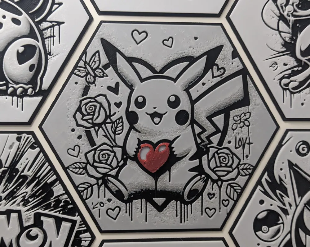 Pokemon Pikachu Valentine's day Hueforge Hexagon by Seb3D MakerWorld ...