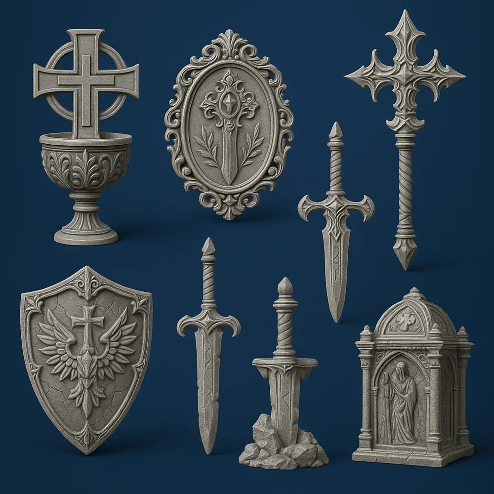 Gothic Stone Relics Set Medieval Decor Collection - Free 3D Print Model ...