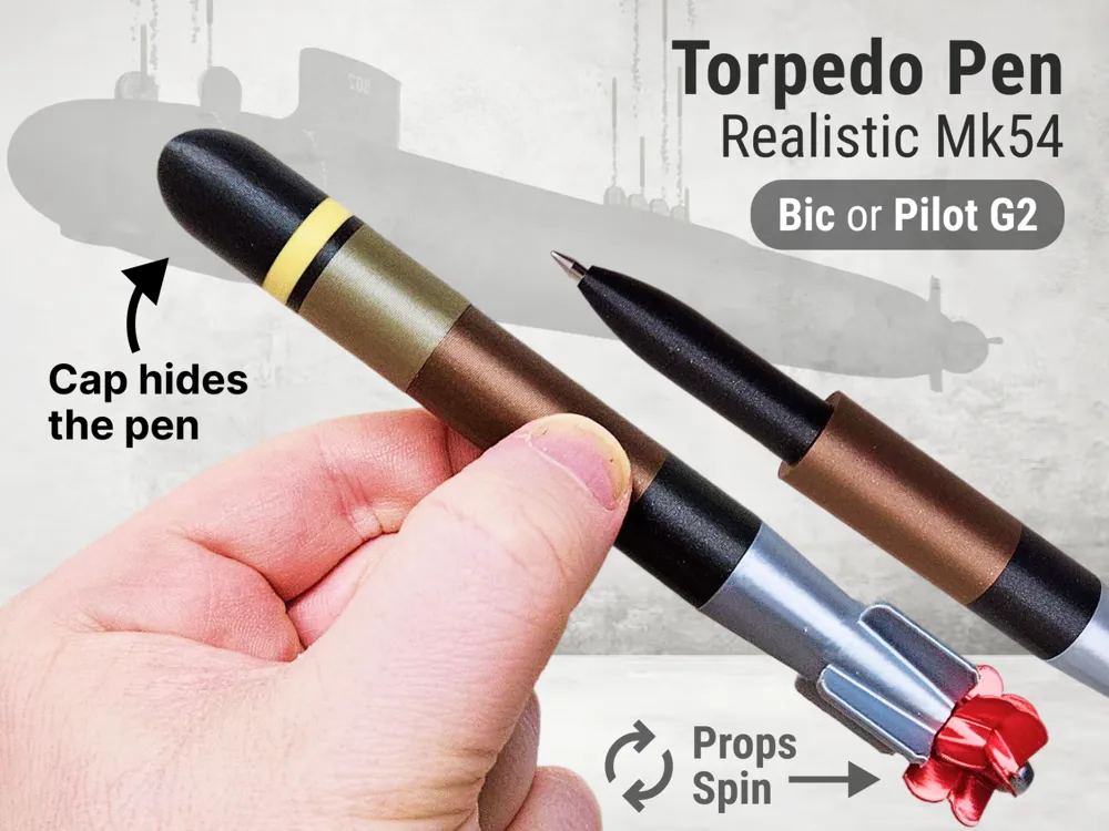 Torpedo Pen with Spin-able Propeller - Free 3D Print Model - MakerWorld
