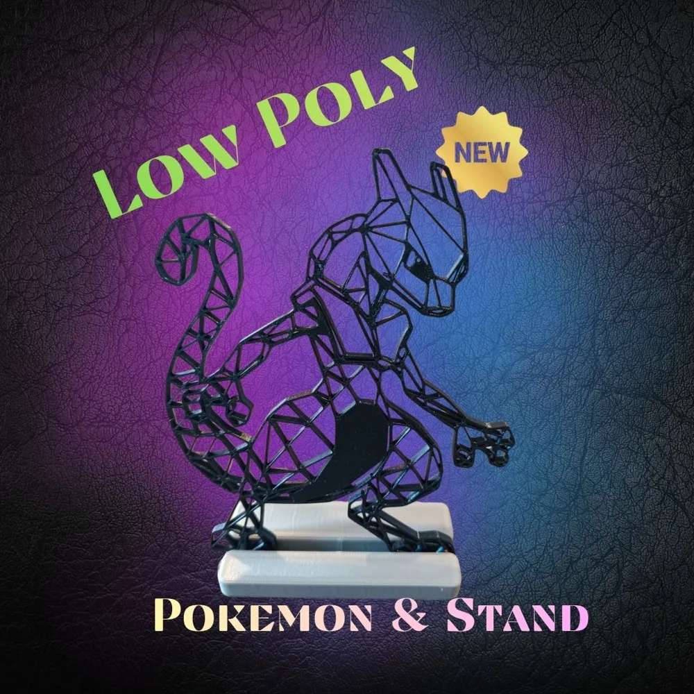 Mewtwo géométrique Low Poly avec base d'affichage - Modèle d'Impression ...