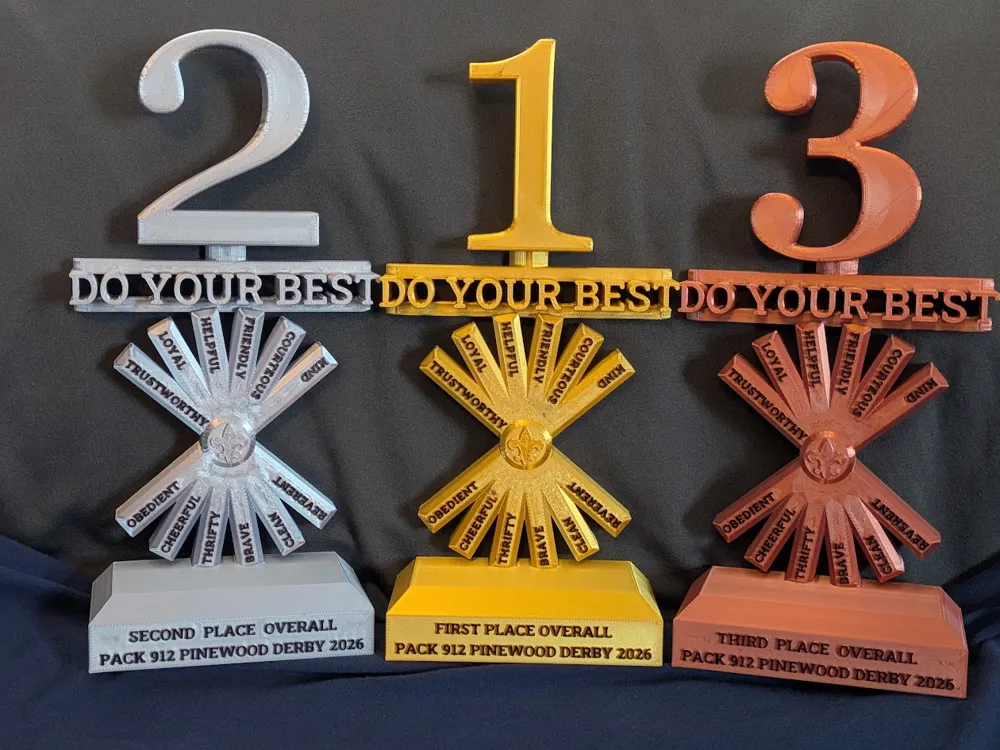 Pinewood Derby Overall Place Trophies - Free 3D Print Model - MakerWorld