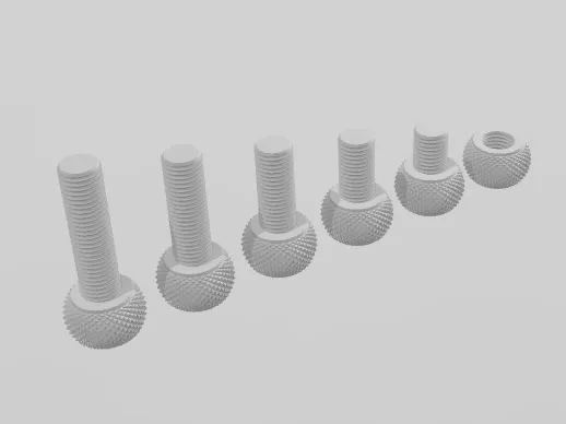 Rounded M16 knurling bolt & nut (Rounded Hand-tightened Screw & Nut) by ...