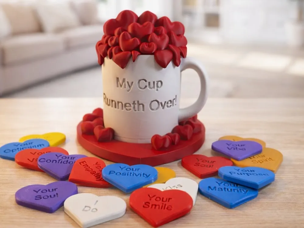 "My Cup Runneth Over" With Gratitude Hearts No AMS - Free 3D Print ...