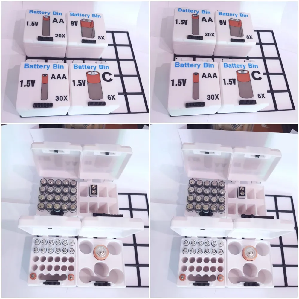 Battery Storage Bin with Latched Lid (+Gridfinity) by speeedydan - MakerWorld
