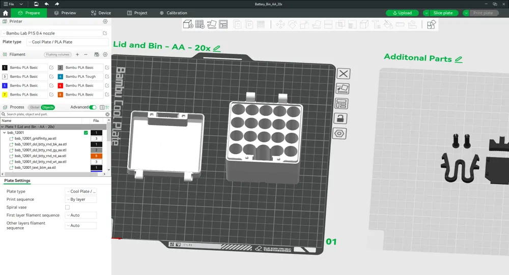Battery Storage Bin with Latched Lid (+Gridfinity) by speeedydanMakerWorld: Download Free 3D Models