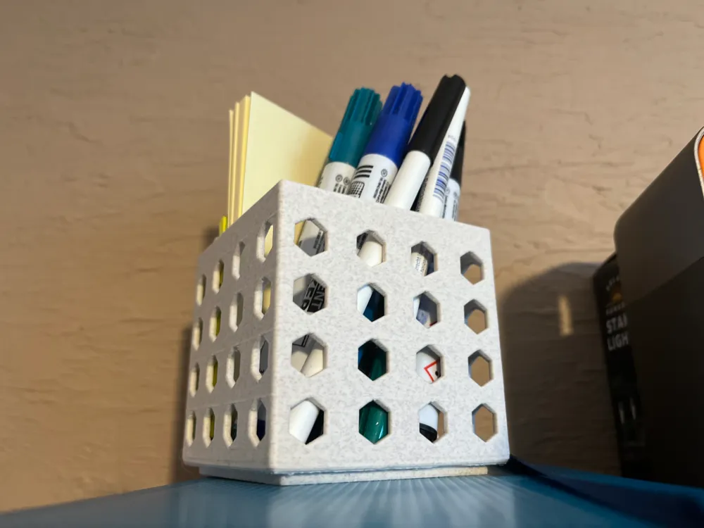 Stackable pen holder with hex pattern walls - Free 3D Print Model ...
