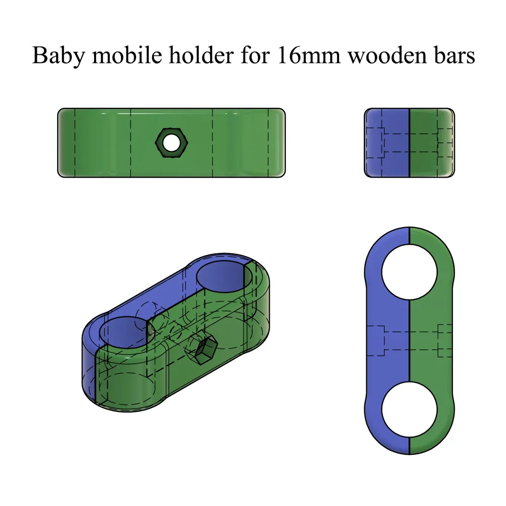 Adjustable baby mobile holder for 16mm wooden bars - Free 3D Print ...