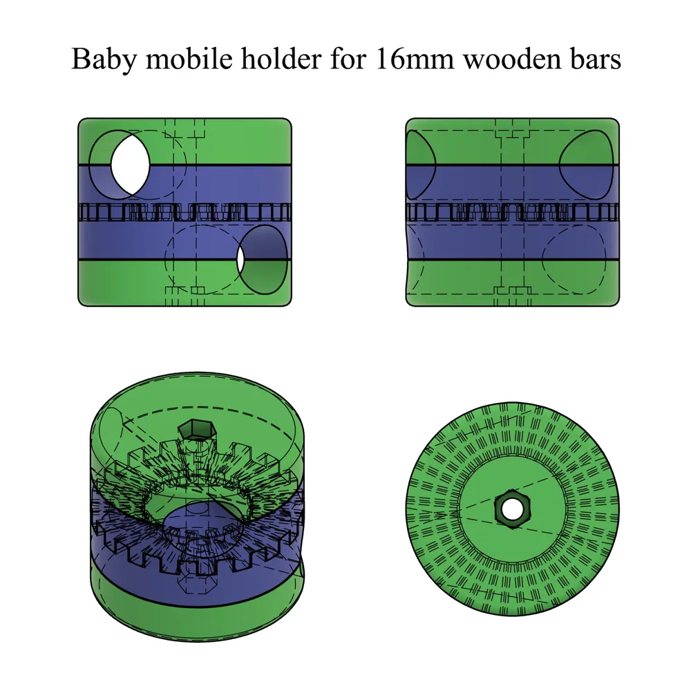 Adjustable baby mobile holder for 16mm wooden bars - Free 3D Print ...
