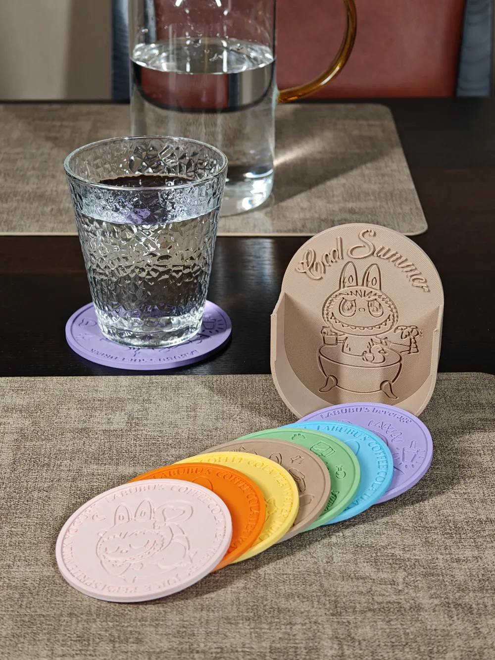Cool Summer - Labubu Coasters with Refrigerator Magnet Storage Box ...