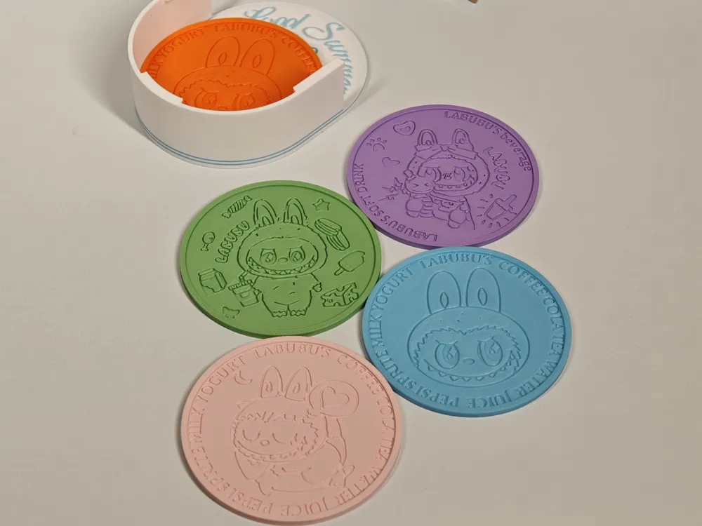 Cool Summer - Labubu Coasters with Refrigerator Magnet Storage Box ...