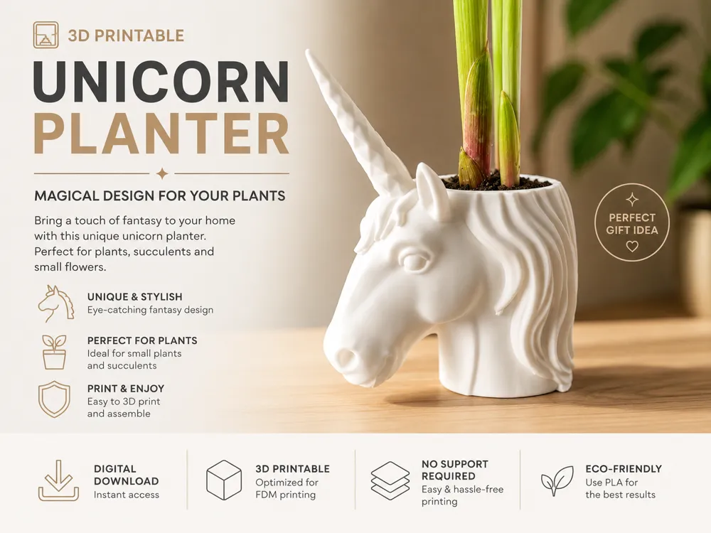 Unicorn Planter - Free 3D Print Model - MakerWorld