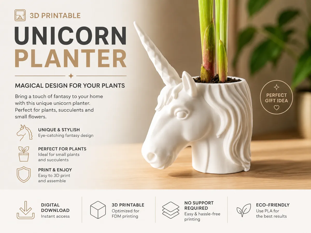 Unicorn Planter - Free 3D Print Model - MakerWorld