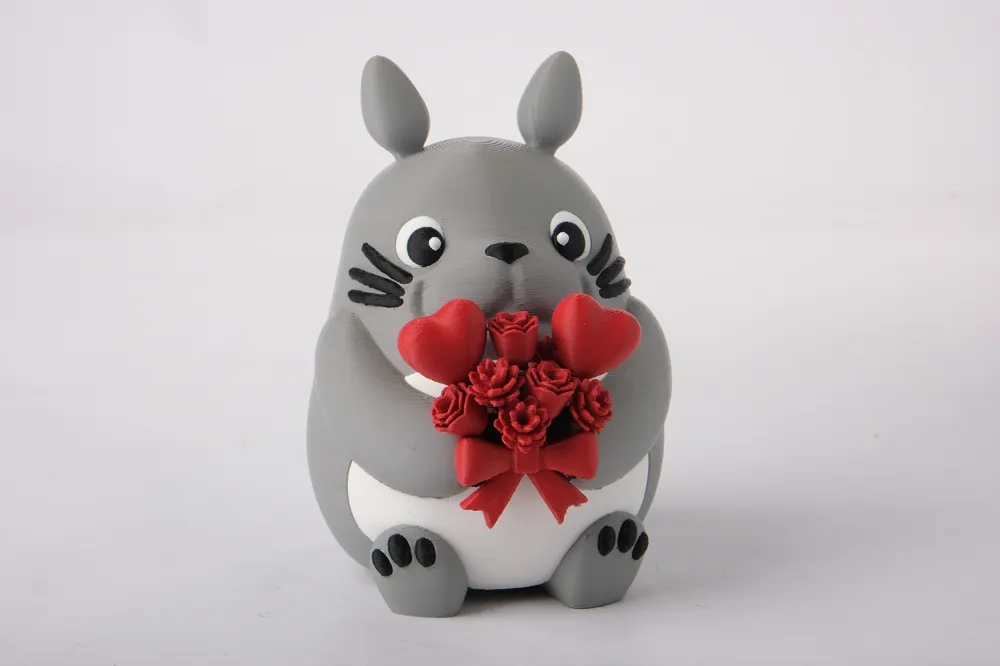 Totoro Valentine's Day Figurine with Heart Bouquet - Free 3D Print ...