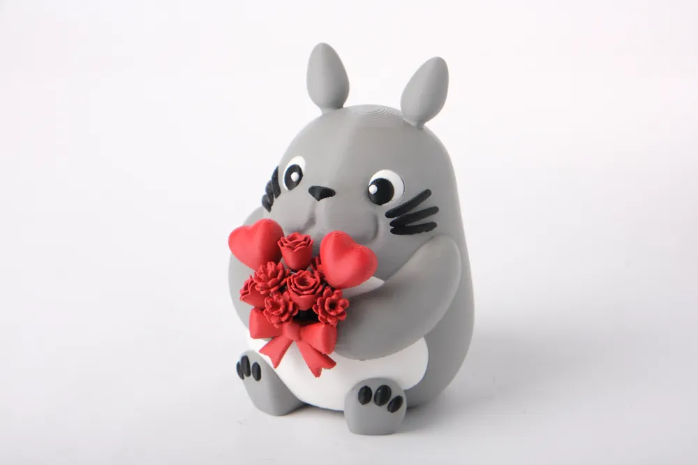 Totoro Valentine's Day Figurine with Heart Bouquet - Free 3D Print ...