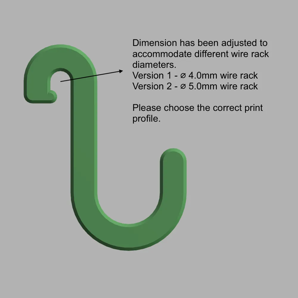 Snap-on Hook for wire rack (4.0mm and 5.0mm) - Free 3D Print Model ...