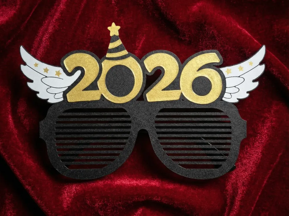 2026 New Year's Glasses with Wings - Free 3D Print Model - MakerWorld