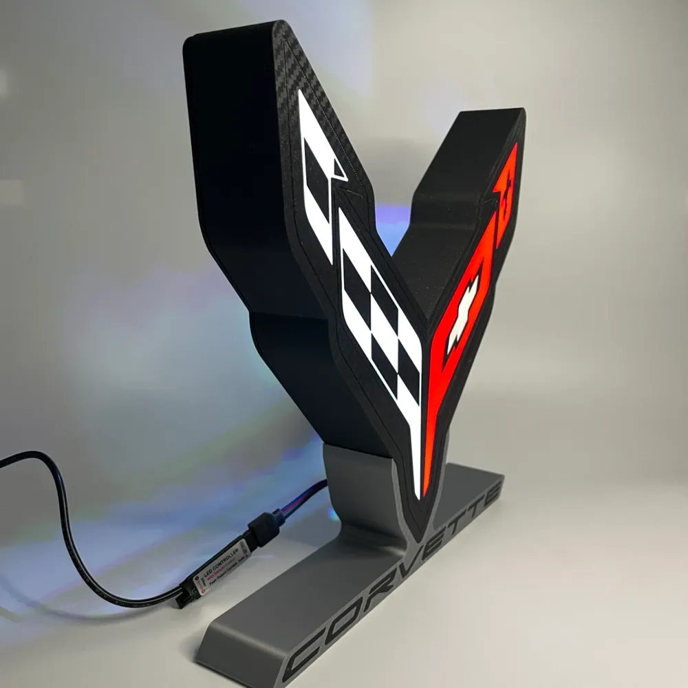 Corvette C8 Logo LED Light Box - Free 3D Print Model - MakerWorld
