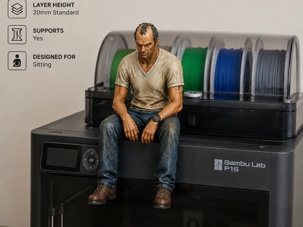 Sitting Trevor from GTA V Desk Figure - Free 3D Print Model - MakerWorld